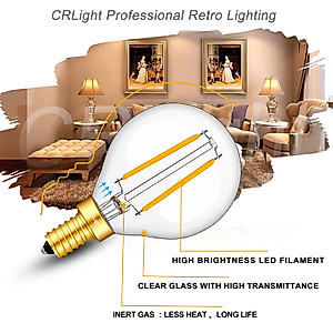 CRLight 2W LED Candelabra Bulb 25W Equivalent Warm White 2700K 250LM, E12 Vintage Edison G16(G50) LED Globe Bulb, Chandelier Bathroom Vanity Mirror Light Bulbs, Non-dimmable, 12 Pack