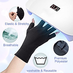 ANCIRS 2 Pairs UV Gloves for Gel Nail Lamp, Anti UV Fingerless Gloves for Nail Art DIY Accessories, Gel Manicure UV Shield Gloves for Hand Skin Care Protection-Black