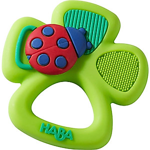 HABA Lucky Shamrock Safe Silicone Teether and Grasping Toy for Developmental and Sensory Play for Babies 6 Months and Up - Dishwasher Safe