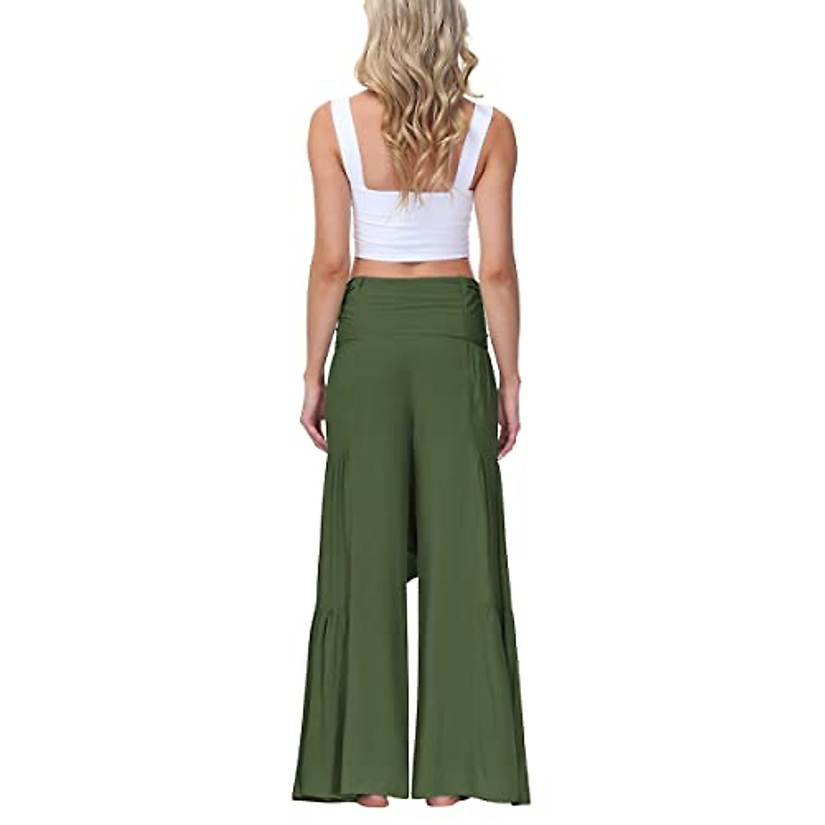 Atoindemiy Women's Boho Elastic High Waisted Ruffle Hem Wide Leg Loose Yoga Palazzo Pants with Belt (XL, SLJH004)