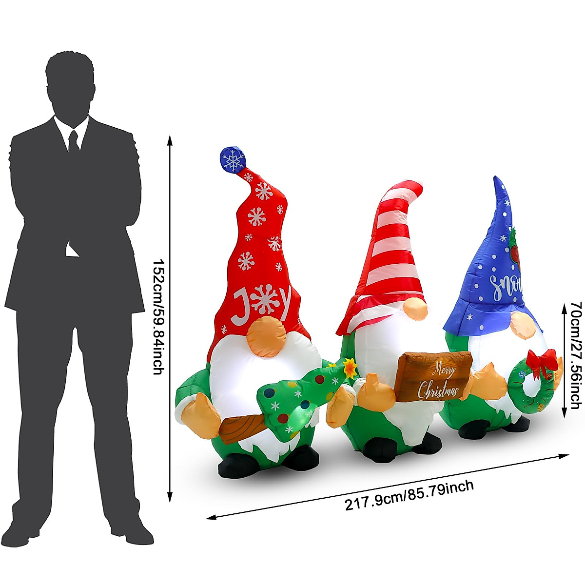 7 ft Long Merry Christmas Inflatables Lighted Novelty Gnome Inflatable Christmas Outdoor Decorations Christmas Blow up Yard Decorations Built in LED Light for Xmas Winter Holiday Party