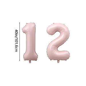YFHVJTKO 40 Inch Number 12 Foil Balloons 12th Celebration Decorations for Happy 12th Birthday Party Wedding Bridal Shower Engagement Photo Shoot Anniversary Decoration, Number 12 Baby pink Balloon
