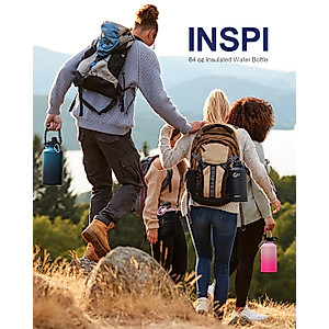 INSPI Insulated Water Bottle with Paracord Handle 64oz,Indigo Black