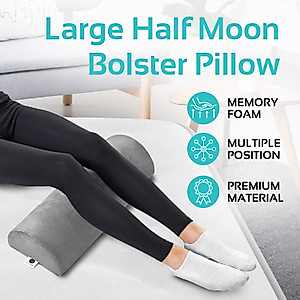 2 Pack Large Half Moon Bolster Pillow for Legs, Knees, Lower Back and Head, Lumbar Support Pillow for Bed, Sleeping | Semi Roll for Ankle and Foot Comfort - Machine Washable Cover, Grey