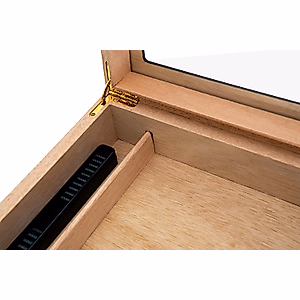 Handmade Humidor up to 25 Corona-Size Cigars, Glass Top Cigar Humidor Box, 100% Spanish Cedar Wood, Luxury Desktop Humidor with Hygrometer and Humidifier, High Gloss Walnut Finish.