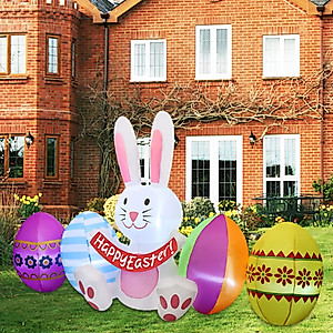 DR.DUDU 7 FT Long Easter Inflatable Bunny with Eggs, Happy Easter Inflatable Decorations, Easter Bunny Blow up for Outdoor Garden Yard Lawn Holiday Party