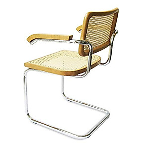 Marcel Breuer Cesca Cane Chrome Arm Chair in Honey Oak