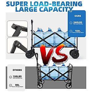 DreamQuest Collapsible Wagon Cart,Foldable Beach Wagon with All Terrain Wheels & Drink Holders Heavy Duty Portable Sports Wagon for Camping, Shopping, Garden and Beach