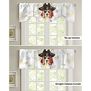 Tie Up Curtain Valance for Kitchen,Abstract Geometric Pirate Dog White Gold Marble Window Valances Adjustable Tie-up Shade Valance,Cartoon Animal Rod Pocket Short Curtains for Bathroom 54x18in