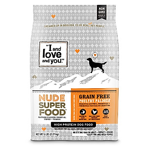 I and love and you Nude Super Food Dry Dog Food - Turkey + Chicken - Prebiotic + Probiotic, Grain Free, Real Meat, No Fillers, 23lb Bag