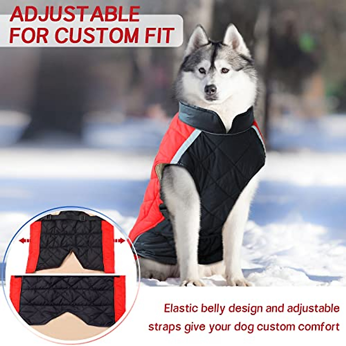 Cold Weather Dog Coats, Waterproof Dog Winter Coat Thick Padded Cozy Vest Reflective Warm Dog Vest Dog Snow Jacket with Leash Attachment Pet Winter Clothes for Small Medium Large Dogs, Red, Blue