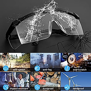 Puzyun [5-Pack] Black Safety Goggles,Clear Anti-fog/Anti-Scratch Safety Glasses Eyes Protection Goggles Protective Eyewear
