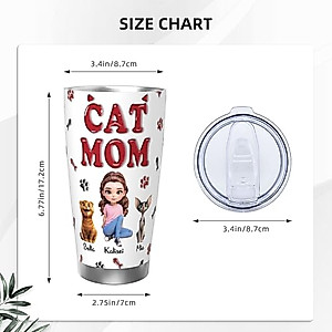 Cat Mom Tumbler,Personalized Insulated Tumbler with Women and Cat Cartoon Design,Custom Stainless steel Cup,Birthday Mothers Day Gift