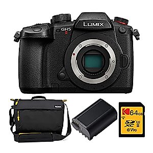 Panasonic LUMIX GH5 II Mirrorless Camera Body with Live Streaming with Extra Panasonic DMW-BLK22 Battery, Koah Pro Fulton Precision Camera Bag, and 64GB V90 UHS II SD Card Bundle (4 Items)