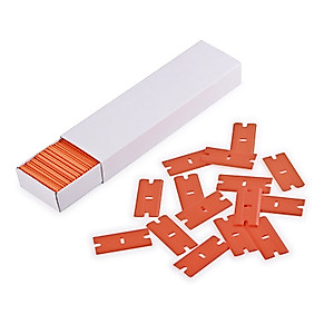 EHDIS Plastic Razor Blades 100 PCS Double Edged Plastic Blade for Safety Glass Scraper and Plastic Razor Scraper Tool for Remove Decals Stickers Adhesive Label Glue and Glass Clean-Orange
