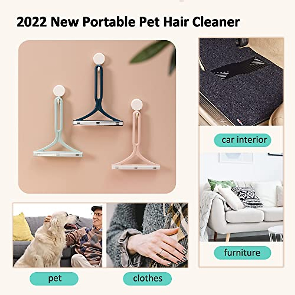 Mollypaws Pet Hair Remover for Couch, Carpet Scraper Fur Removal Tool for Furniture, Lint Cleaner Dog Hair, Reusable Cat Hair Removal Brush for Car Detailing (3 Pack)