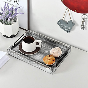 VERGOODR Country Rustic Torched Wood Nesting Breakfast Serving Trays with Handles, Set of 3 (White Grayish)