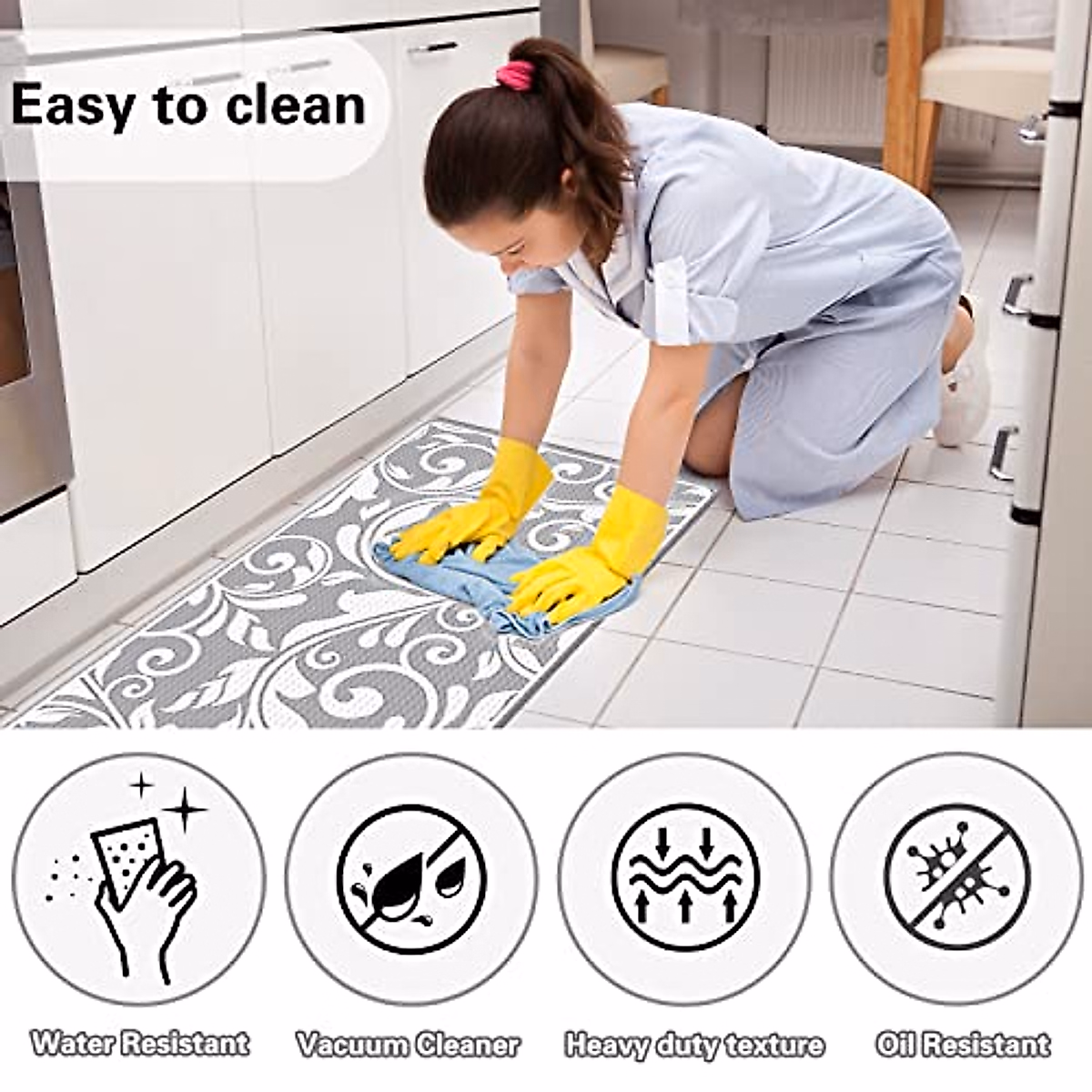 Large Kitchen Mats Anti Fatigue, 2 - Pack MojiDecor Thicken Kitchen Rugs Standing Pads Durable Stain Resistant Non-Slip Memory PVC Floor Mats (17.8 x 47.2Inch)& (17.8 x 30Inch) for Home Garage Office