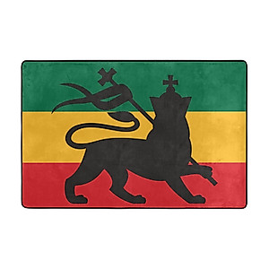 Rastafarian Flag with Lion Judah Area Rugs Floor Carpet Doormat Floor Mat Entrance Rug Throw Rugs Carpet for Front Door Living Room Kitchen Bedroom Garden 36"x24" Inch