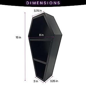 Spooky Looky Life Coffin Shelf - The Original Multiple Colors and Looks All in 1 Shelf Design - Unique Gothic Decor for The Home - Wooden Black Floating Wall Or Table top Shelf - 15" Tall by 8" Wide