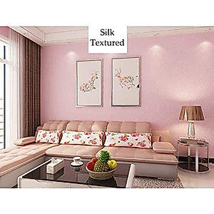 Cohoo Home Silk Pink Peel and Stick Wallpaper Self Adhesive Removable Pink Wallpaper Stick and Peel Pink Wall Paper Pink Contact Paper for Cabinets Bedroom Drawer Liner Wall Sticker 15.7" ×118"
