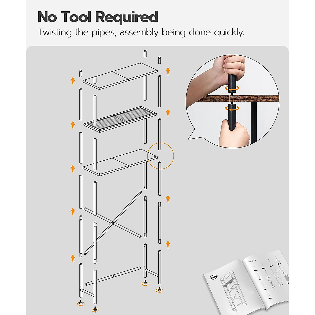 HOOBRO Over The Toilet Storage, 3-Tier Over Toilet Bathroom Organizer, Freestanding Above Toilet Shelf with Adjustable Feet, Space Saving, Easy to Assembly, Rustic Brown and Black BF63TS01