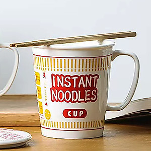 FYUEROPA Ceramic Large Noodle Bowl 20 Oz Soup bowl with Lid (Red)