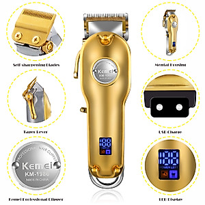 KEMEI Mens Hair Clippers for Hair Cutting Professional Cordless Hair Trimmer for Men LED Display, Father Day Gifts