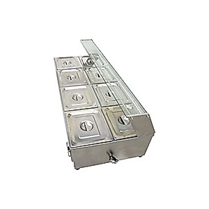 INTSUPERMAI Commercial 8 Pan Food Warmer 6inch Deep Pans Countertop Bain Marie Food Soup Warmer Canteen Buffet Steam Heater Steam Table Food Steamer with Glass Shield 110V