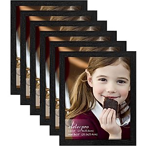 eletecpro 11x14 Picture Frame Set of 6, Display Pictures 8x10 with Mat or 11x14 without Mat, Photo Frames for Tabletop and Gallery Wall Home Decor, Horizontal and Vertical Mounting
