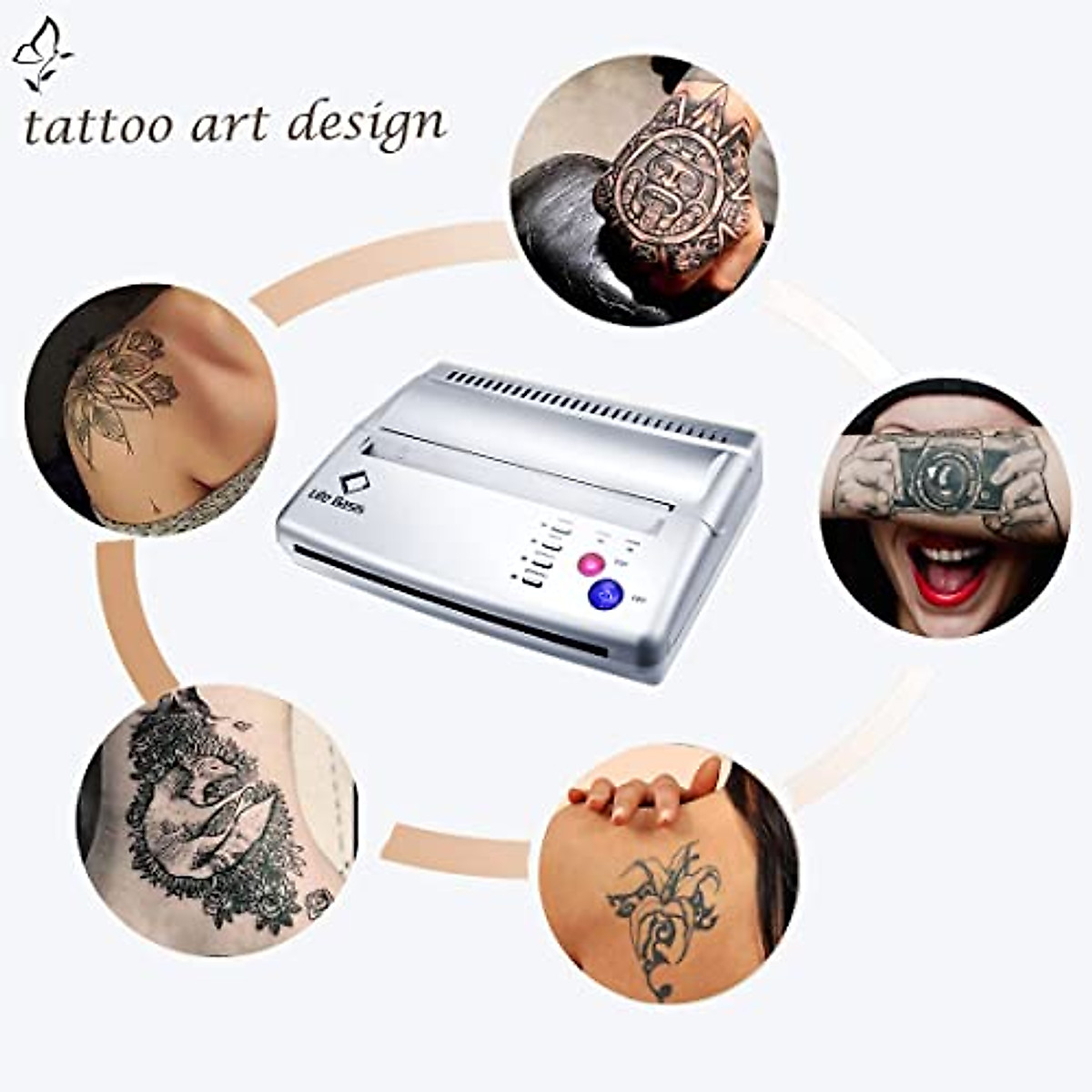 Life Basis Tattoo Stencil Transfer Machine Thermal Tattoo Kit Copier Printer Thermal Printer for Men and Women with 20pcs Tattoo Stencil Transfer Paper Silver Update Version
