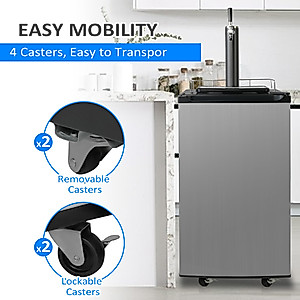 Keg Beer Cooler - 3.4 Cu.Ft. Capacity Kegerator w/ 4 Casters, CO2 Cylinder, Temperature Control - Black & Stainless Steel Finish