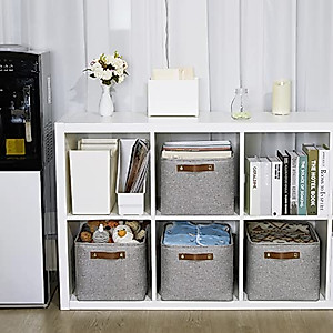 DULLEMELO Linen Closet Organizers and Storage Baskets for Office, Bedroom, Cloth, Baskets for Organizing and Storage with handles for Shelves,Closet,Gift,Toys(Grey,15"x11"x9.5",4-Pack)