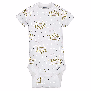 Gerber Baby Girls 5-Pack Short Sleeve Variety Onesies Bodysuits Princess Crown 3-6 Months