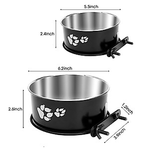 Kennel Water Bowl Hanging, ShineMe 2 Pack Stainless Steel Food and Water Bowl for Dog Cage, Crate, Kennel Bowls Mountable for Medium and Small Dogs, Cats, Pets (6.2x2.6” & 5.5x2.4”)
