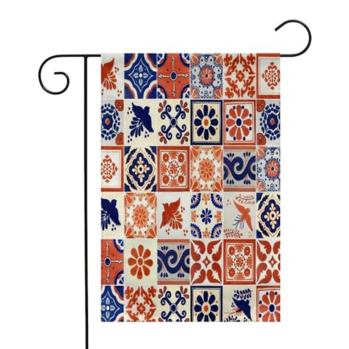 Double-sided garden flag Mexican Talavera Ceramic Tile Pattern Ethnic Folk Outdoor Flag Garden Flag Yard Outdoor Decoration （12×18in）.