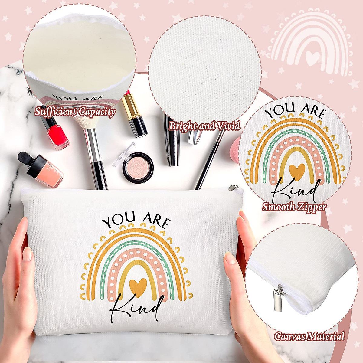 Sieral 20 Pcs Cosmetic Makeup Bags and Keychains with Inspirational Quotes for Women Employee Appreciation Gifts Teacher (Rainbow)
