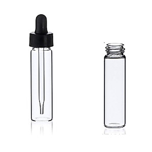 MagnaKoys® 2 Dram 1/4 oz Clear Glass Vials w/Straight Black Bulb Eye Glass Droppers for Essential Oils & Liquids (Pack of 2)