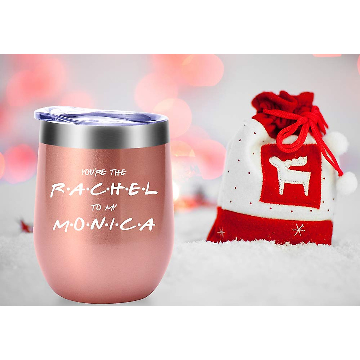 AMZUShome You Are The Rachel to My Monica Mug.Best Friend,Long Distance Friendship,Birthday,Christmas Gifts for Women,Bestie Wine Tumbler(12oz Rose Gold)