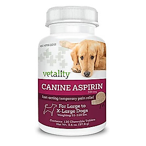 Vetality Canine Aspirin for Dogs | Fast Pain Relief | Large Dogs | Liver Flavor | 120 Chewable Tablets