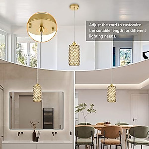 Niloah Gold Pendant Lights Kitchen Island, 1-Light Mini Single Gold Pendant Light, Adjustable Crystal Pendant Light, Kitchen Island Pendant Lighting