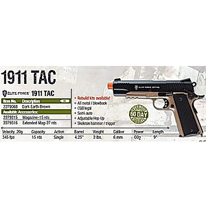 Elite Force 1911 Blowback 6mm BB Pistol Airsoft Gun, FDE/Black, 1911 TAC