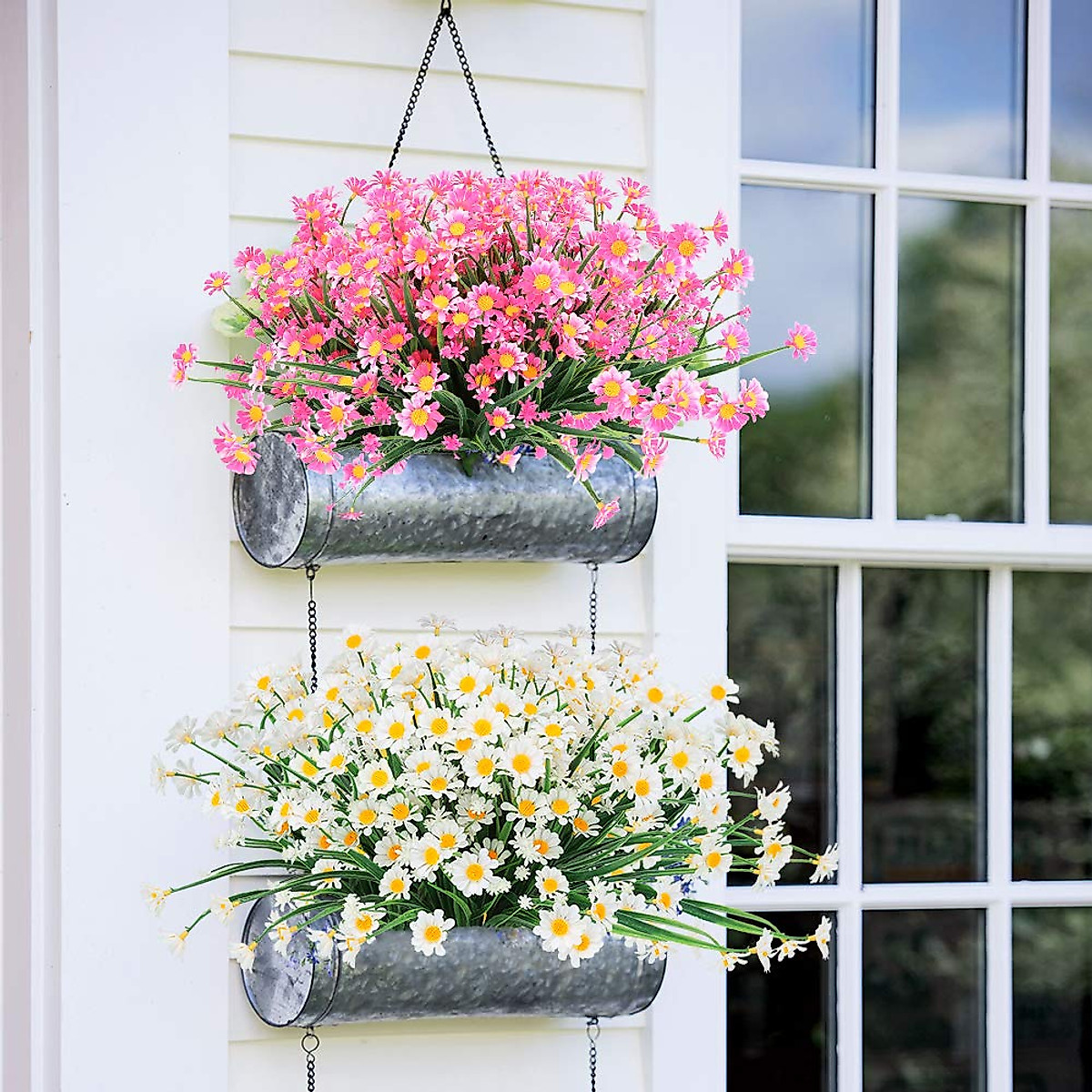 ArtBloom 6 Bundles Outdoor Artificial Daisies Fake Flowers UV Resistant Shrubs, Faux Plastic Greenery for Indoor Outside Hanging Plants Garden Porch Window Box Home Wedding Farmhouse Decor (Pink)