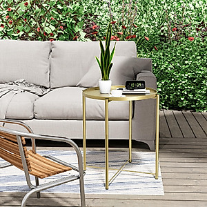 Fixwal Metal Side Table, Gold End Table for Small Spaces, Round Accent Side Table with Removable Tray for Living Room, Coffee Table for Bedroom Balcony and Office