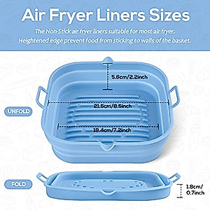Loveuing Silicone Air Fryer Liners Square - Reusable Airfryer Silicone Basket - Easy to Clean Air Fryers Silicone Pot for 5.8 to 8 Qt Air Fryer Baking Tray Oven Accessories, 8.5 Inch Large