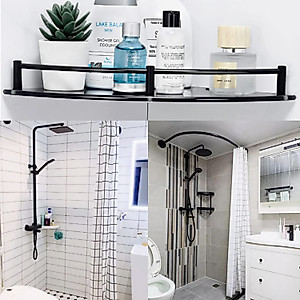 Halyuhn Corner Shower Shelves, 9.5in Tempered Glass Bathroom Shelf for Bathroom Corner Shower Wall Mounted, 2 Tier Bathroom Organizers and Storage, Bathroom Corner Shelf, Black