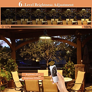 JACKYLED Solar Motion Sensor Pendant Light with 4 Modes, Remote, Waterproof & Adjustable Solar Panel - LED Pendant Shed Light for Indoor Outdoor Use in Home, Patio, Backyard, Shop, Warm White