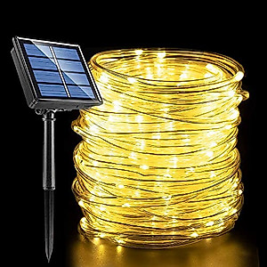 Fairy Lights 66 Feet 200 LED Solar Outdoor Lights, 8 Lighting Modes Twinkle String Lights with Timer, Solar Christmas Rope Lights Outdoor Waterproof for Bedroom Garden Patio Decor, Warm White