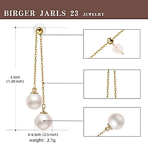 Birger Jarls 23 White Pearl Earrings for Women,AAAA+ Freshwater 6mm-6.5mm Pearl Adjustable Dangle Earrings Elegant Trendy Jewelry Women Girls Earrings for Wedding Prom Party(Yellow Gold)