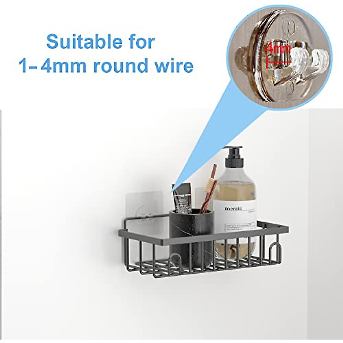 TEKNOTEL 4PCS Shower Caddy Adhesive Sticker Replacement Hook for Corner Shower Caddy Bathroom Rack Shelf Soap Dish Basket Wall Hanging Hook with Strong Sticky, No Drilling Bath Kitchen Organizer